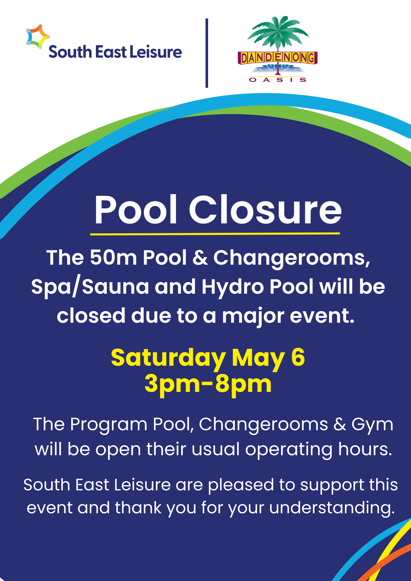 50m Pool Closure – May 6, 2023 – Dandenong Oasis